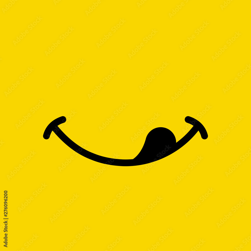 Yummy smile emoticon lick mouth lips on yellow background. Yummy emoji ...