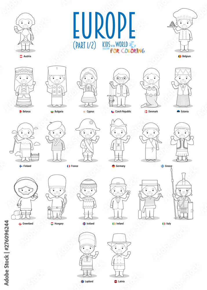 Kids and nationalities of the world vector: Europe Set 1 of 2. Set of ...