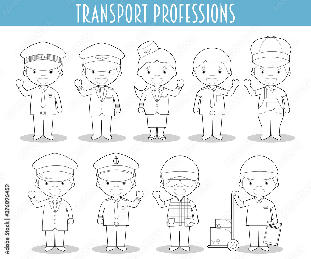 Vector Set of Transport Professions for coloring in cartoon style ...