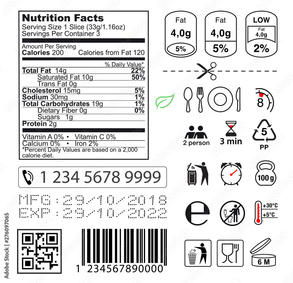 Packaging icon set. Nutrition facts. Vector elements. Ready for use in ...
