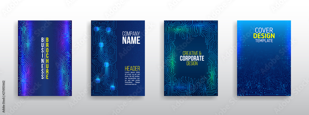 Technology modern brochure templates. Science and innovation hi-tech ...