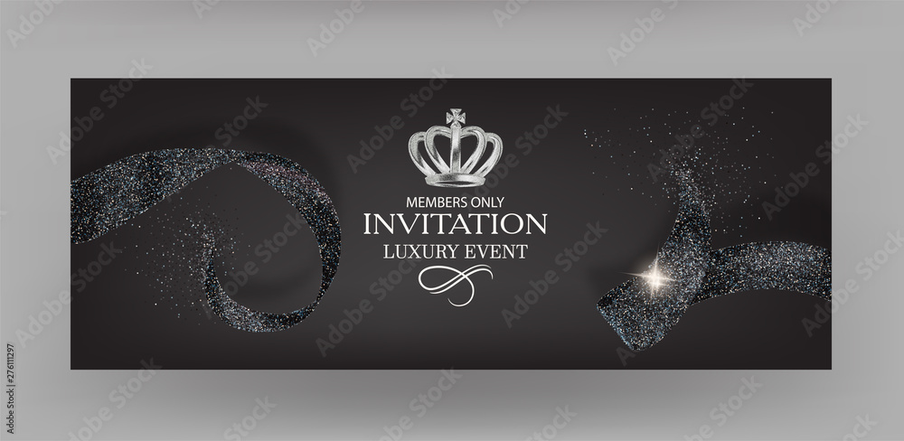 Invitation banners with black sparkling ribbons. Vector illustration ...