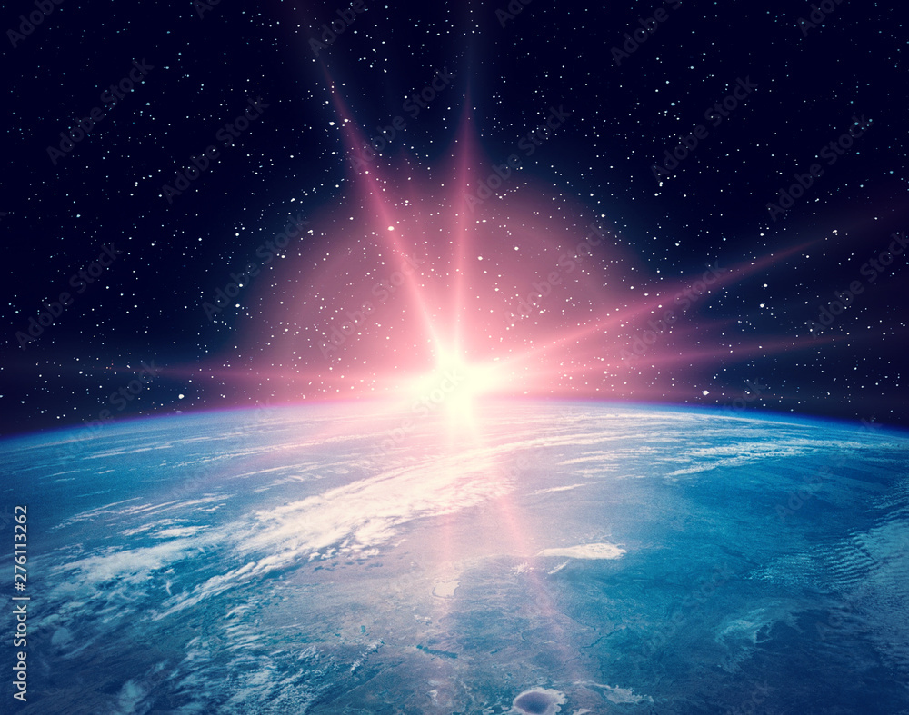 Amazing sunrise from space at night. The elements of this image ...