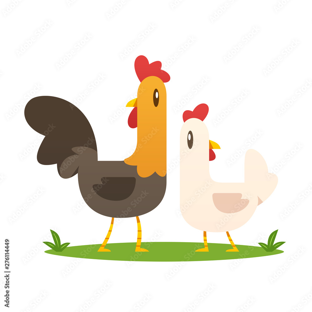 Cartoon rooster and hen chicken vector isolated illustration Stock ...