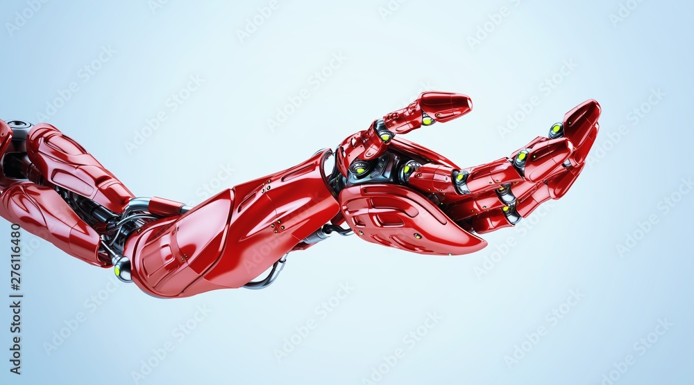 Red futuristic arm, type of bionic arm with similar functions to a ...