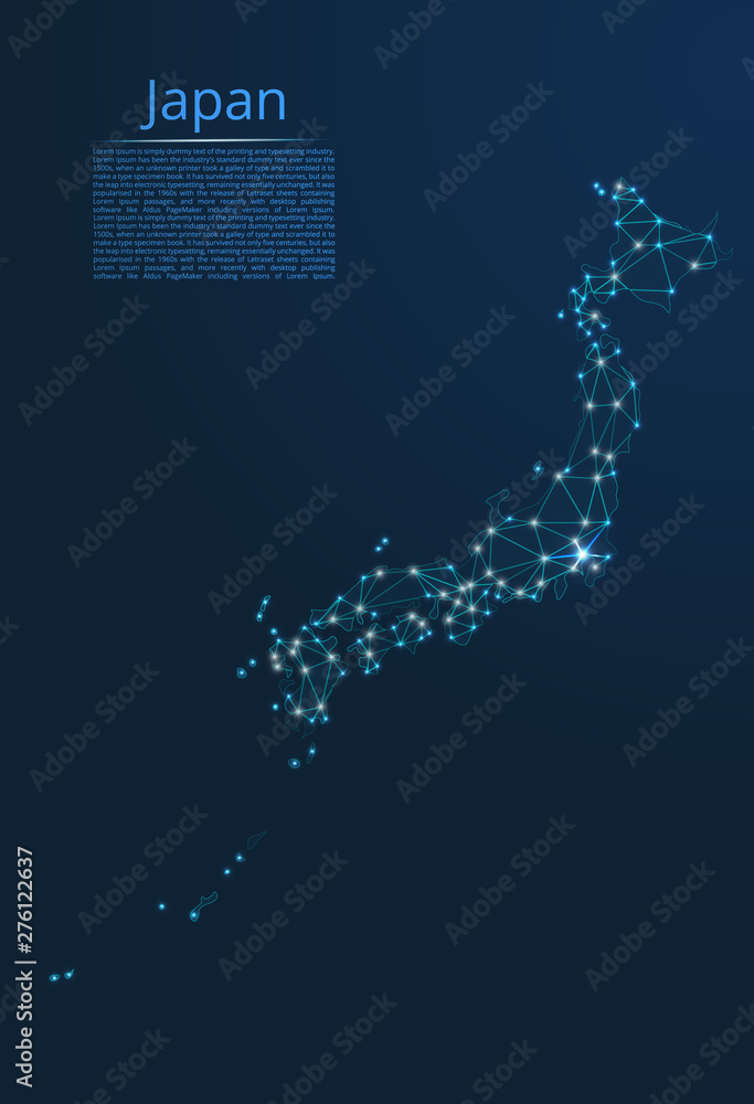 Japan communication network map. Vector low poly image of a global map ...