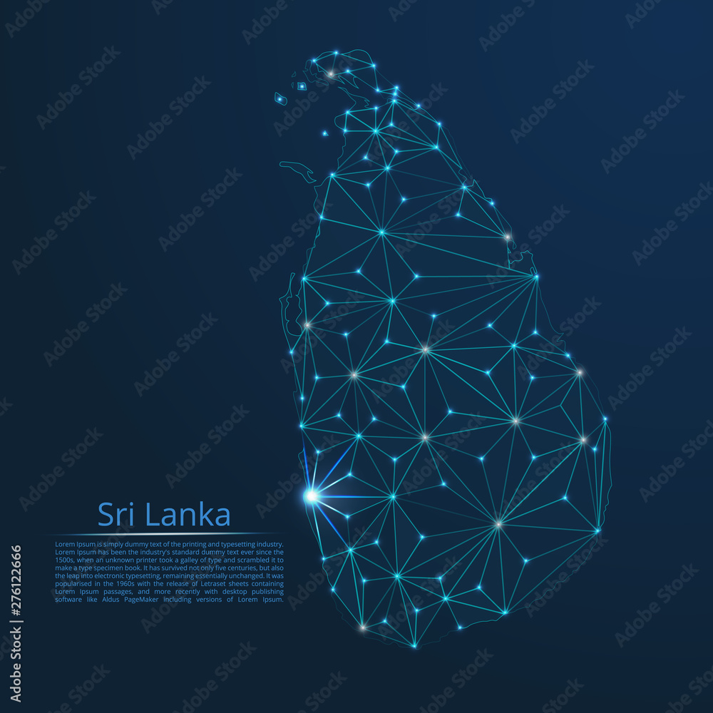 Sri Lanka communication network map. Vector low poly image of a global ...