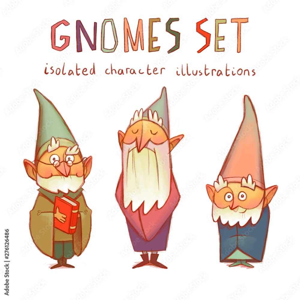 Gnomes set. Isolated cartoon character illustrations with white ...