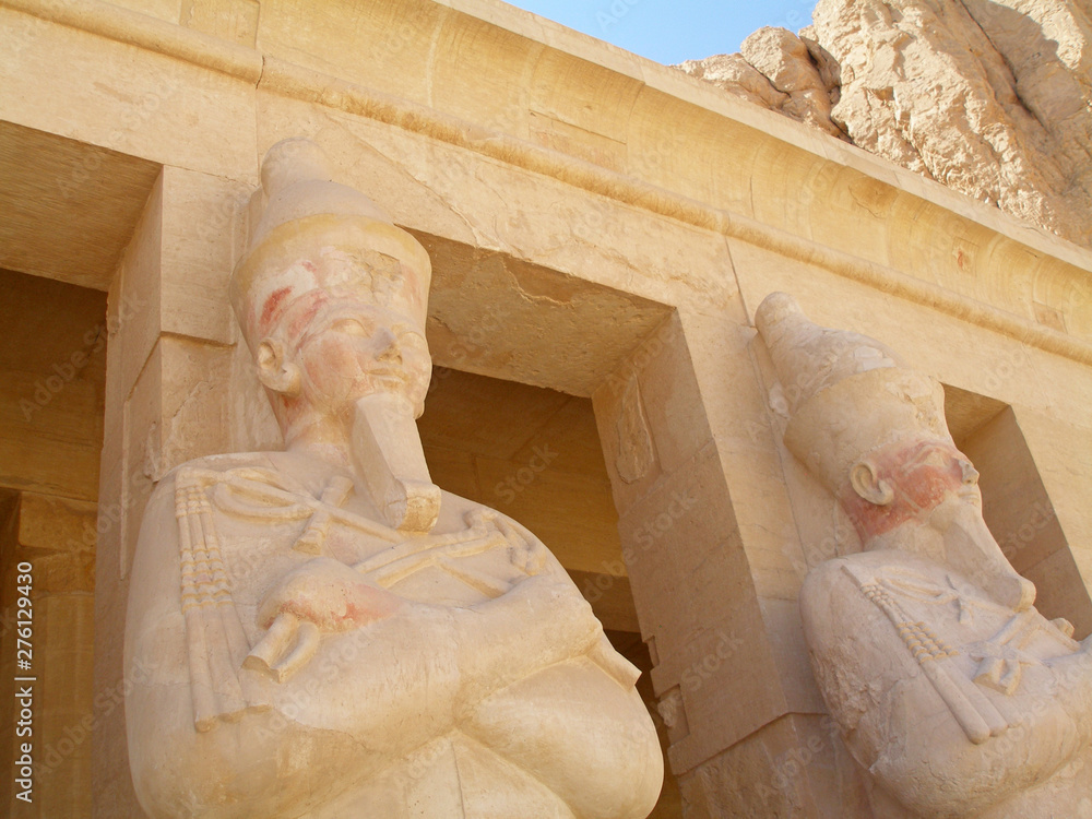 Osiric statues in the mortuary temple of Hatshepsut in Deir El-Bahri ...