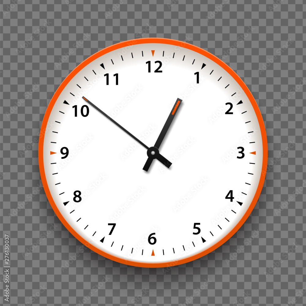 Orange and white wall office clock icon with numbers. Design template ...