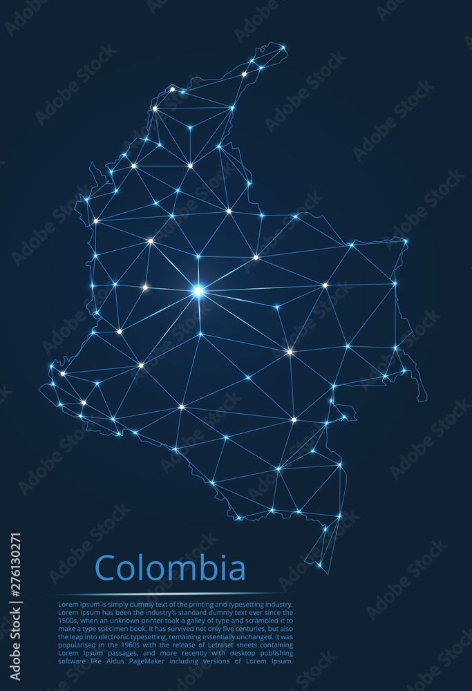 Colombia communication network map. Vector low poly image of a global ...