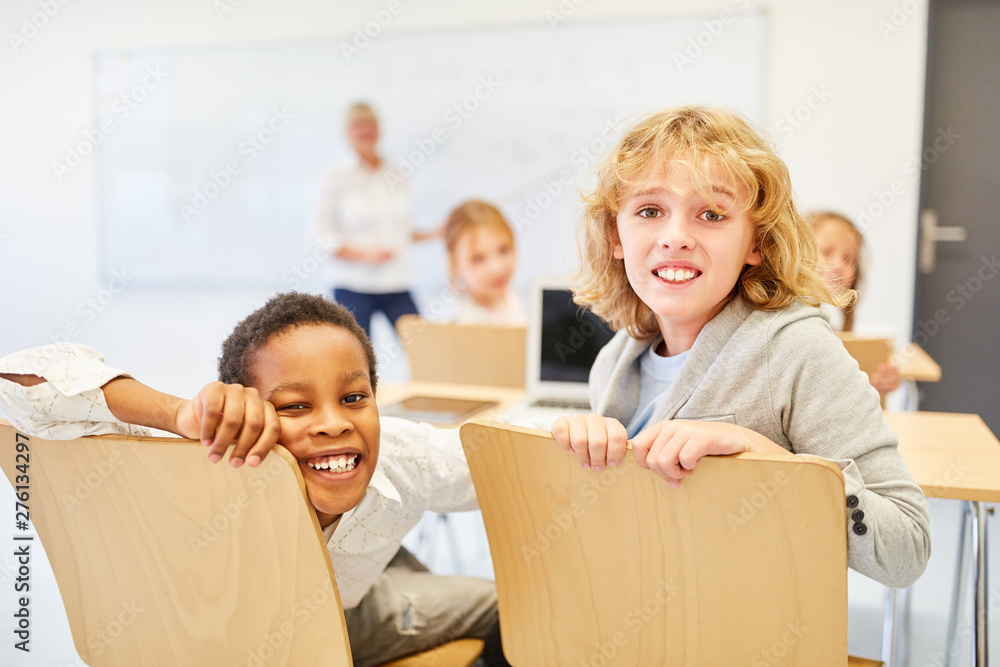 Two boys as friends in class Stock Photo | Adobe Stock