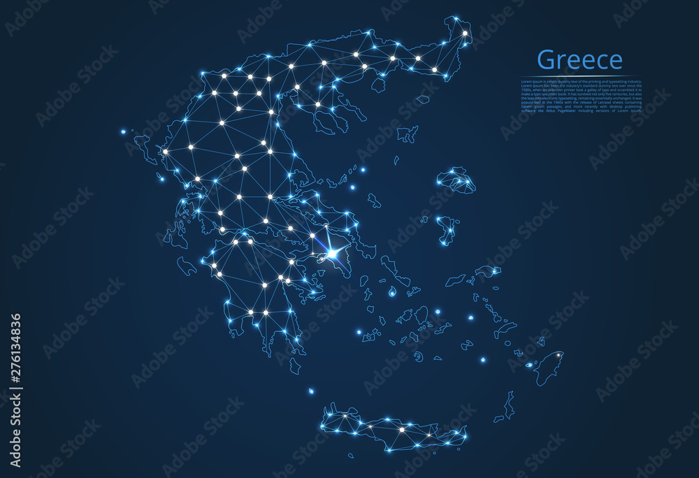 Map of Greece connection. Vector low-poly image of a global map with ...