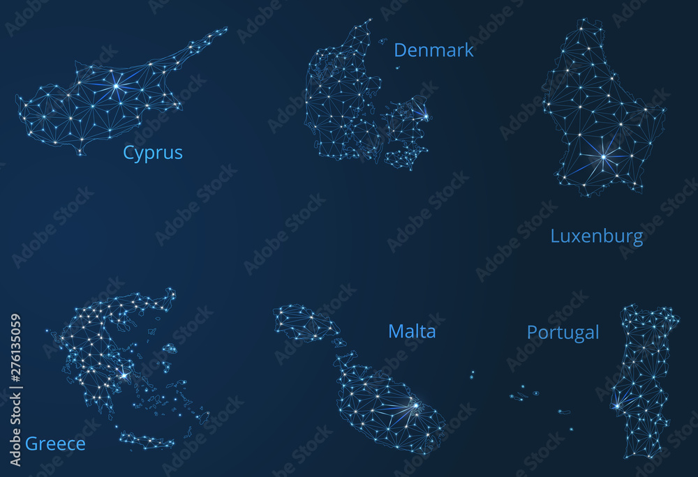Map of communication networks of 6 countries of Europa. Vector poly ...