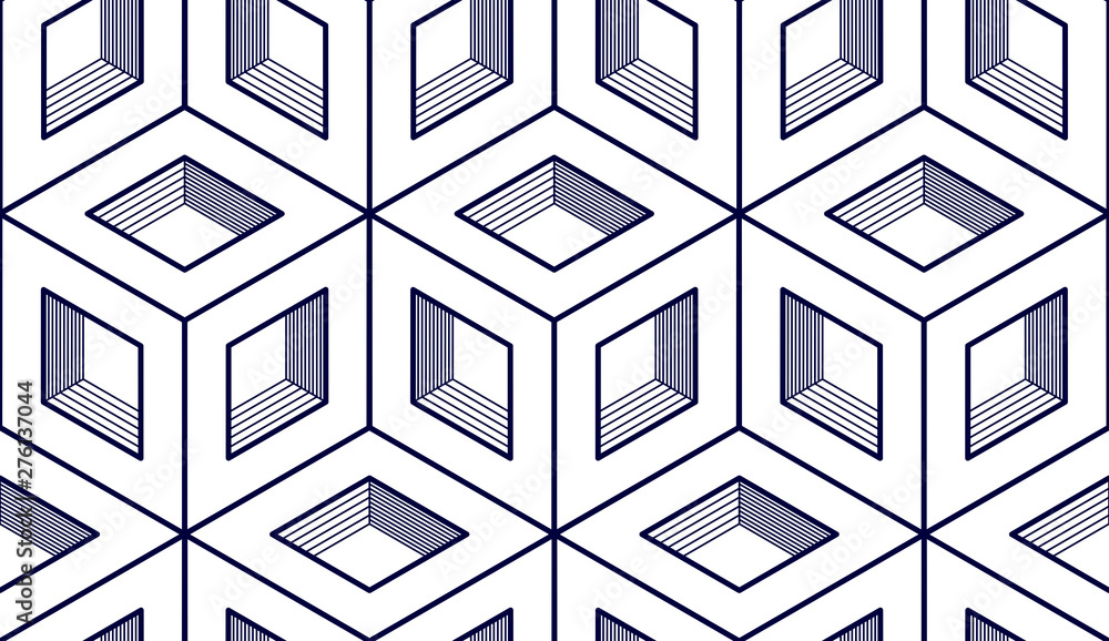 Geometric cubes abstract seamless pattern, 3d vector background ...