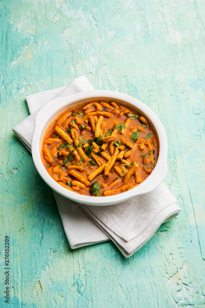 Dhaba style Sev bhaji/sabzi/curry made in tomato curry with gathiya ...