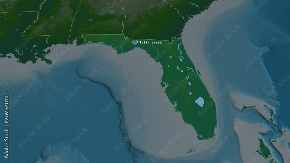 Florida - state of the United States zoomed on the physical map of the ...