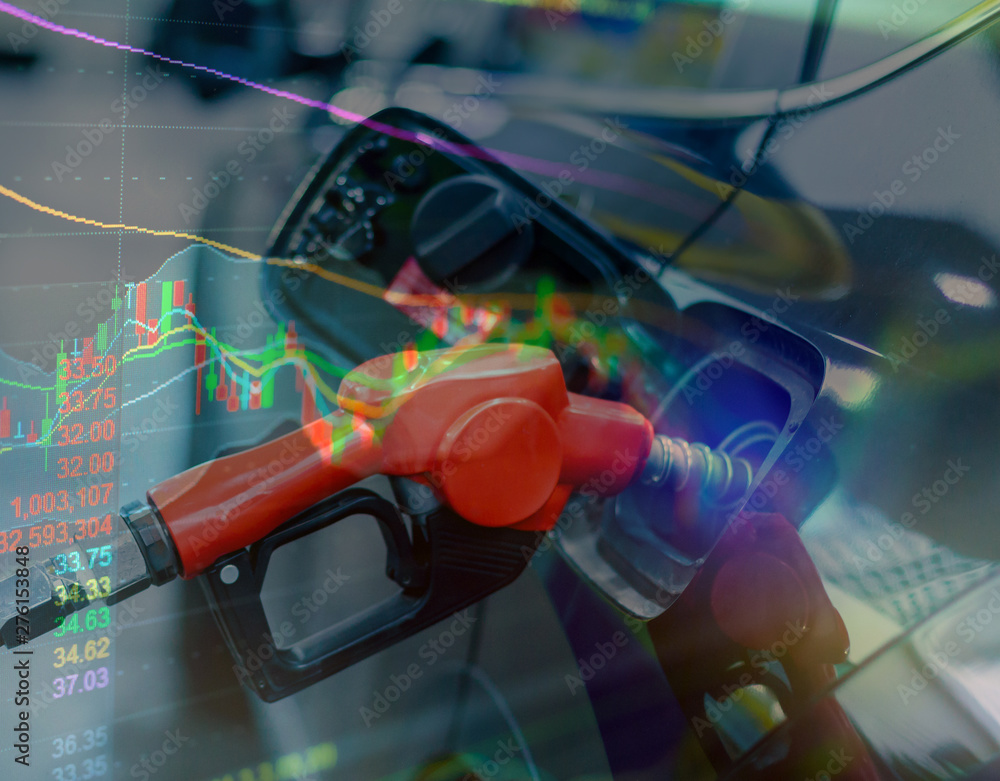 Close up of fuel monitoring system refueling a petroleum to vehicle and ...