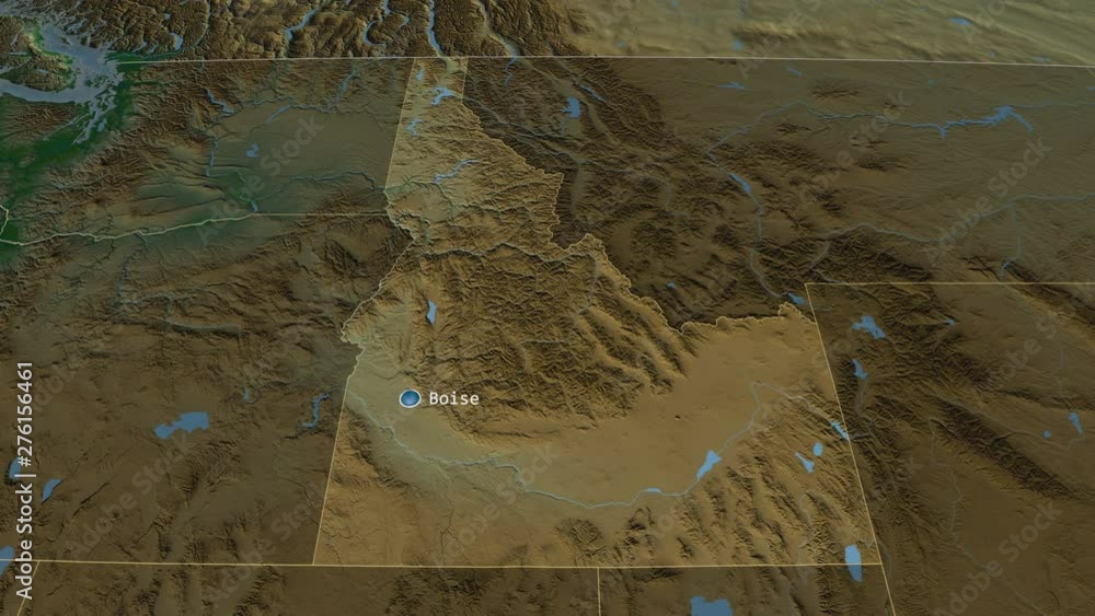 Idaho - state of the United States zoomed on the physical map of the ...