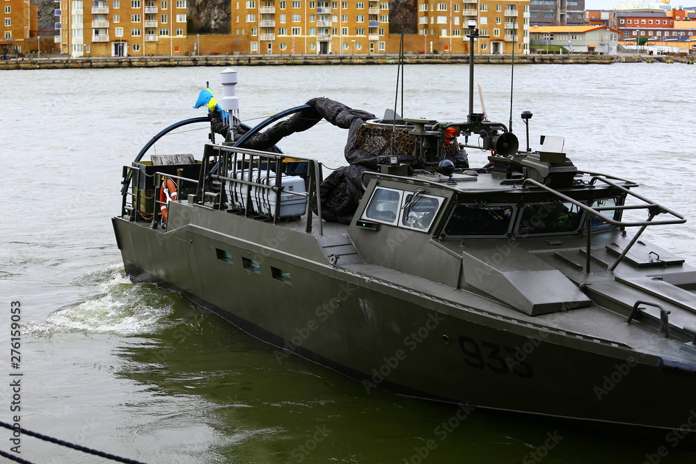 Navy day showing combat boats, automatic guns, UAV, drone, warships ...