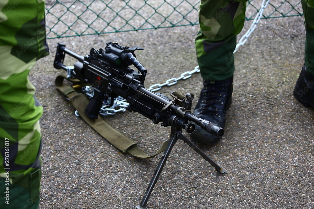 Swedish military weapon, machine gun Stock Photo | Adobe Stock