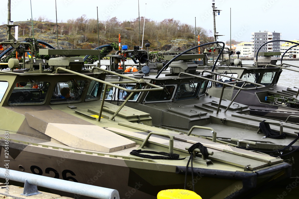 Swedish army and navy with combat boats, rib boat, dive boat, machine ...