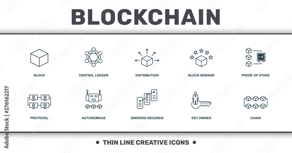 Blockchain set icons collection. Includes simple elements such as Block ...