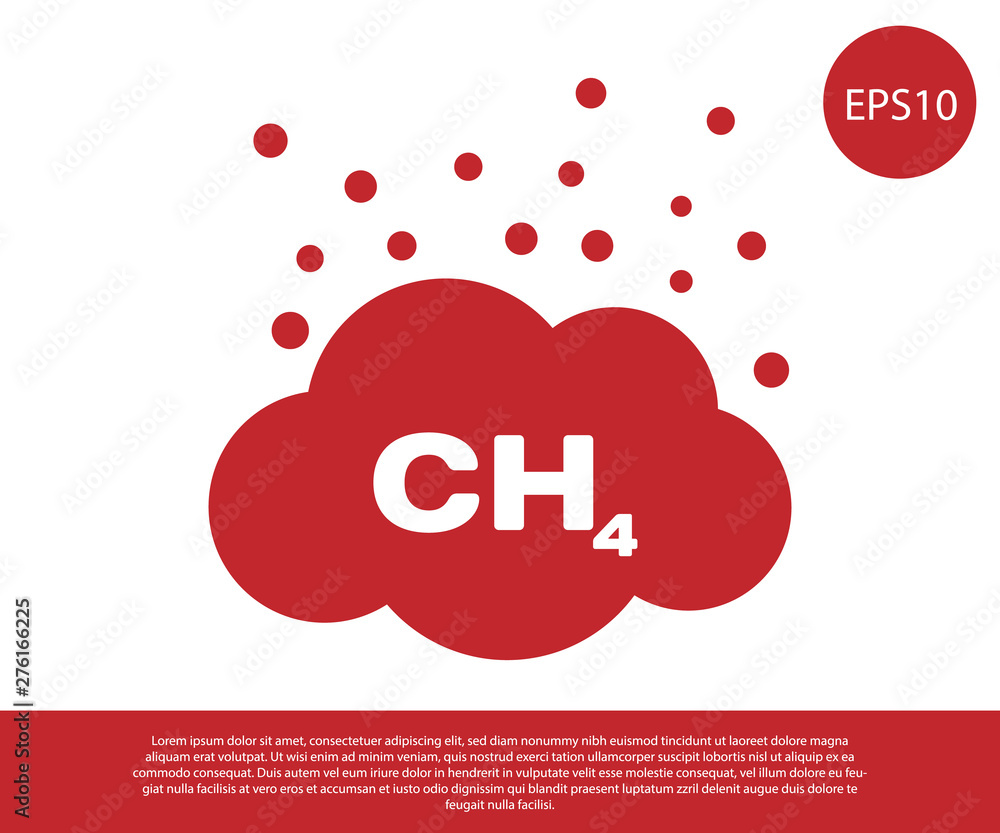 Red Methane emissions reduction icon isolated on white background. CH4 ...
