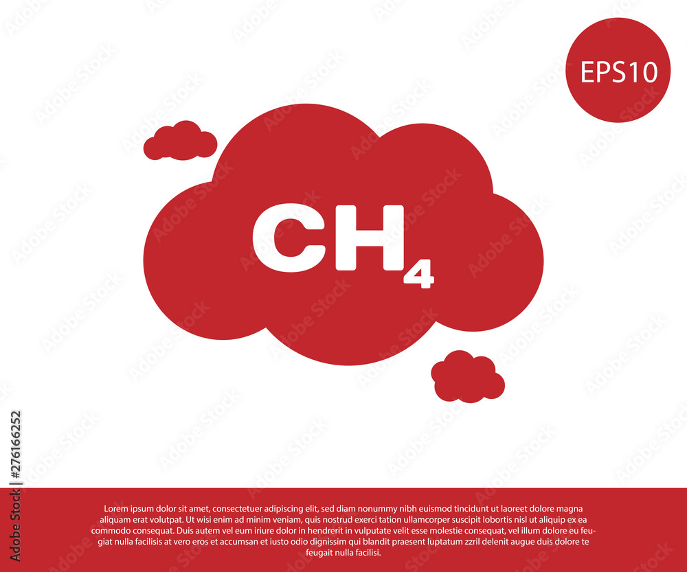 Red Methane emissions reduction icon isolated on white background. CH4 ...