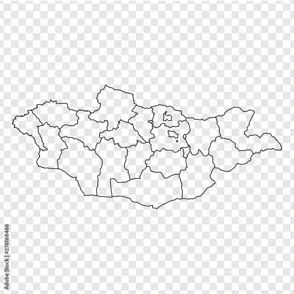 Plakat blank map Mongolia. High quality map Mongolia with provinces on ...