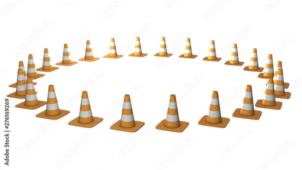 Traffic cone. Orange road sign with white stripes 3d render video ...
