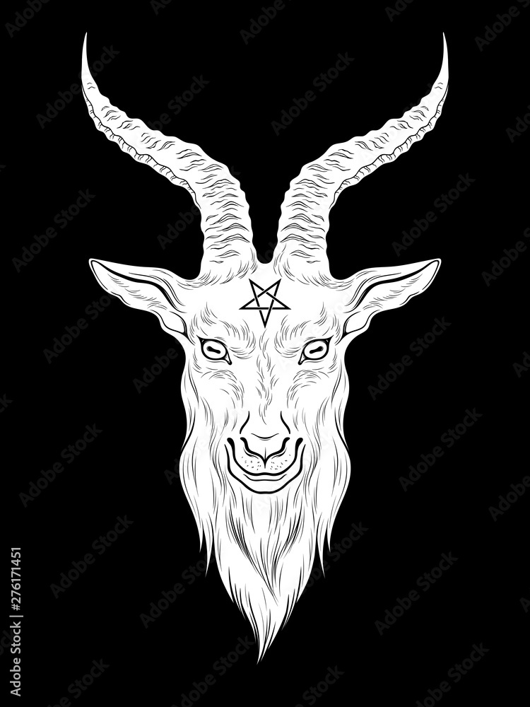 Baphomet demon goat head hand drawn print or blackwork flash tattoo art ...