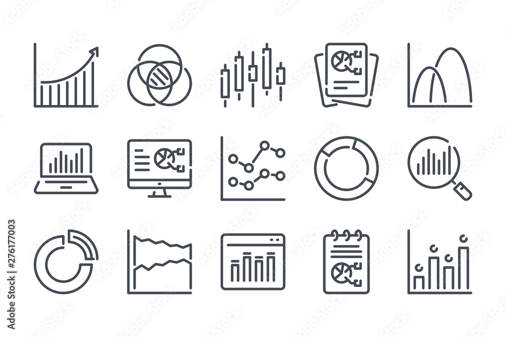 Chart and graph related line icon set. Analytics linear icons. Report ...
