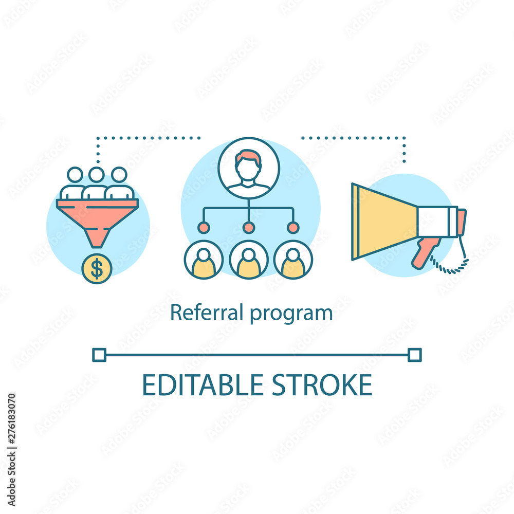Referral program concept icon. Influencer, viral marketing idea thin ...