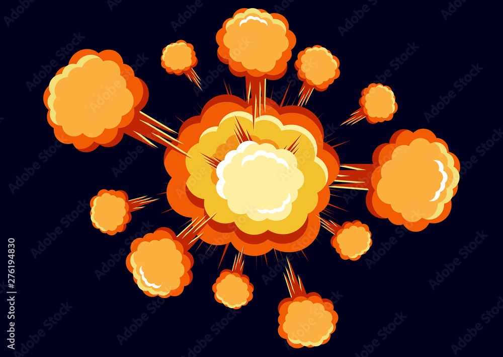 Cartoon vector bomb explosion with smoke. Cartoon style effect boom ...