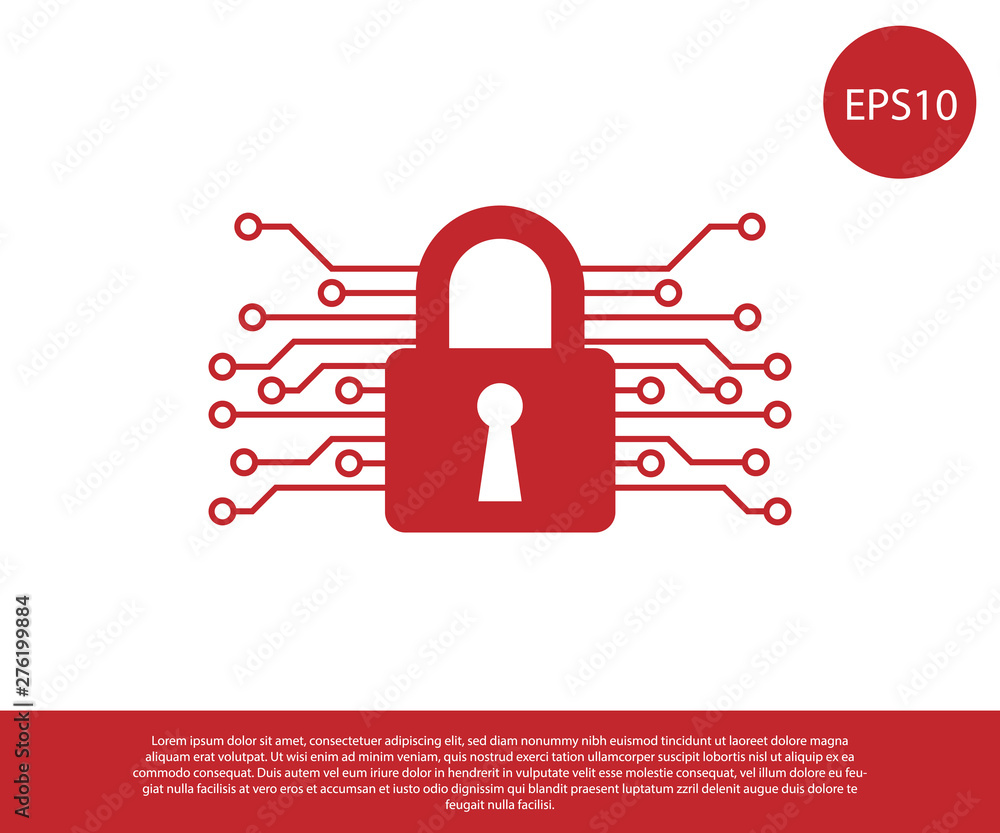 Red Cyber security icon isolated on white background. Closed padlock on ...