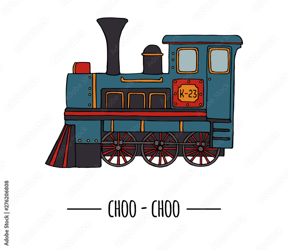 Vector illustration of retro engine. Vintage train clip art isolated on ...
