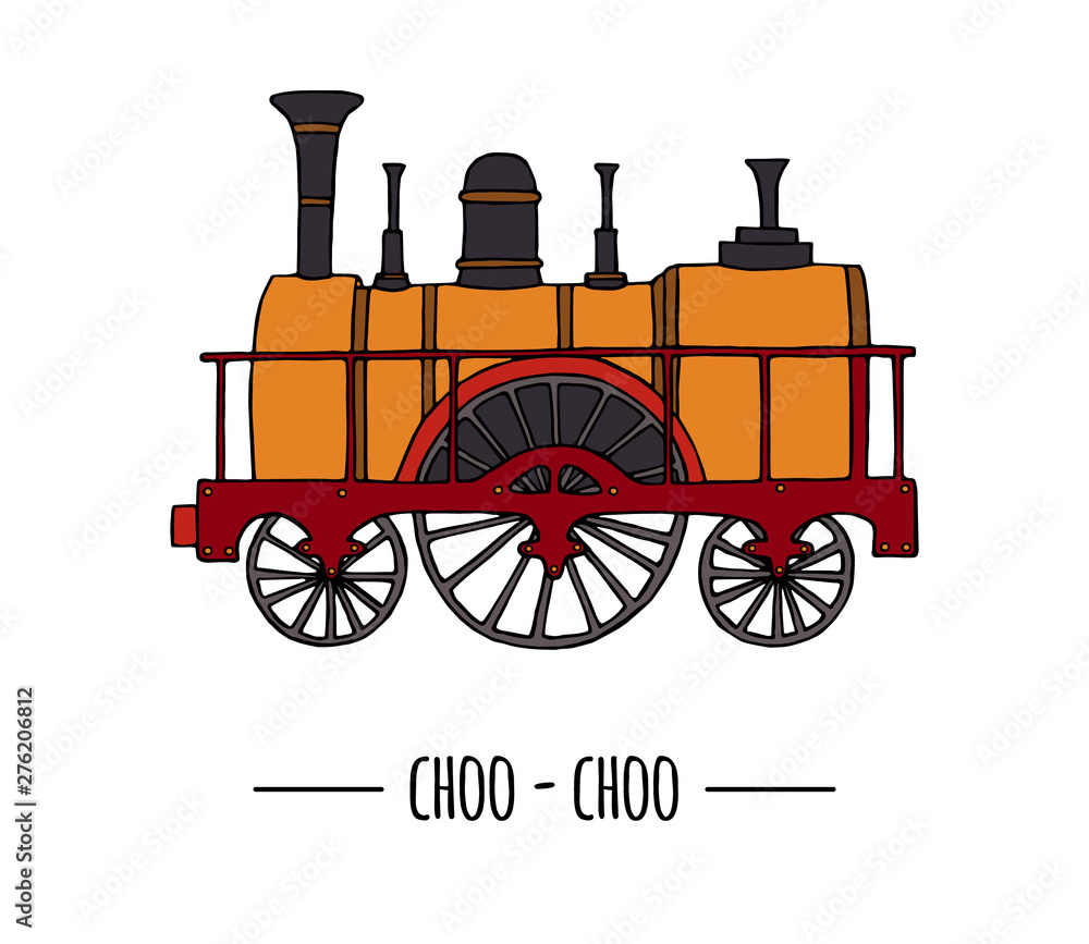 Vector illustration of retro engine. Vintage train clip art isolated on ...