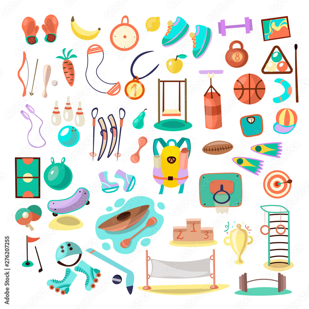 Kids doing sport games, vector cartoon illustration. Playing, jumping ...
