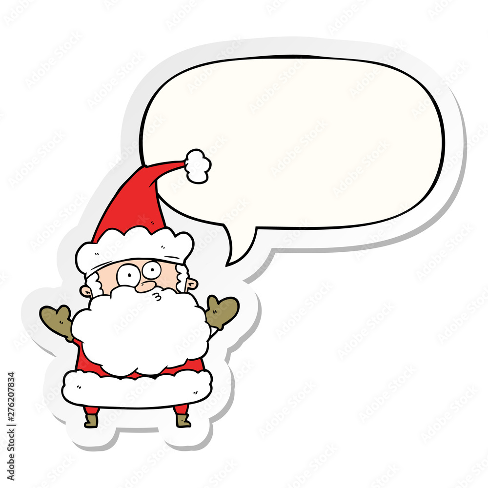 cartoon confused santa claus shurgging shoulders and speech bubble ...