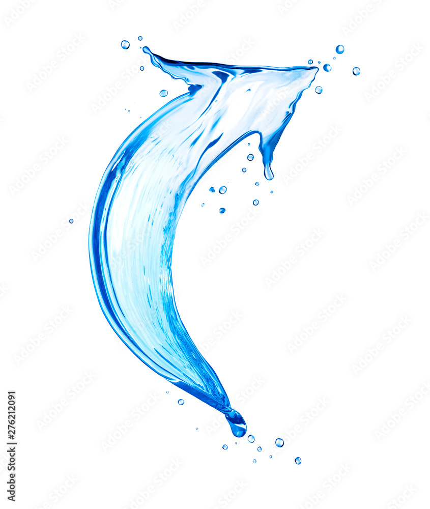 Curved arrow made of water splashes, isolated on a white background ...