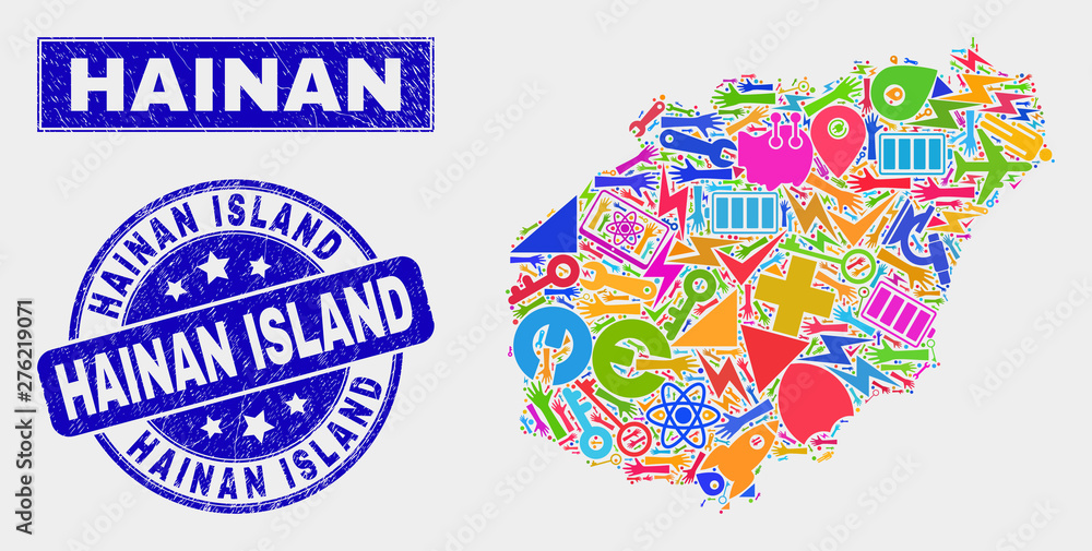 Mosaic tools Hainan map and Hainan Island seal. Hainan map collage ...