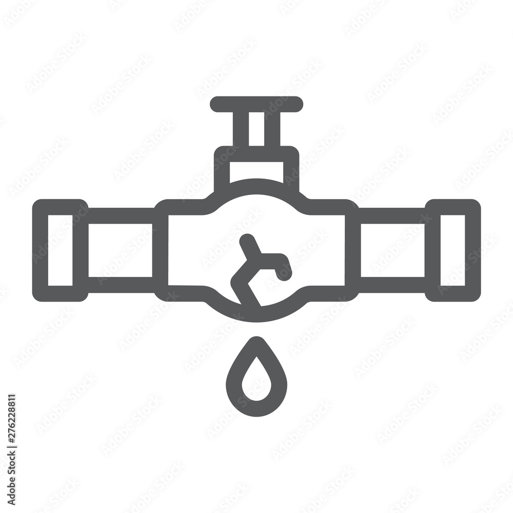 Burst oil pipe line icon, crack and plumber, oil leak sign, vector ...
