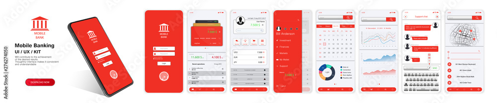 Design Mobile Banking App. UI, UX, KIT. Mockups screens for mobile ...