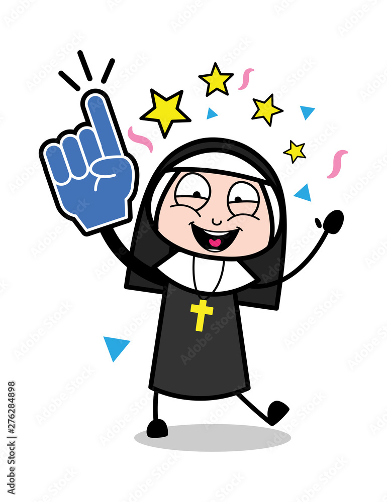 Dancing and Enjoying - Cartoon Nun Lady Vector Illustration Stock ...