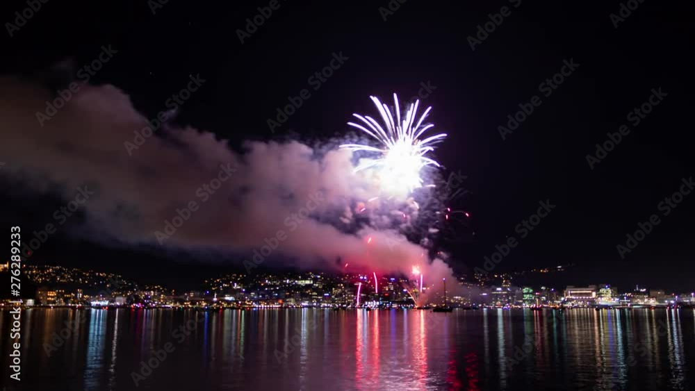 Matariki Fireworks over Wellington Harbor, display reflecting over ...