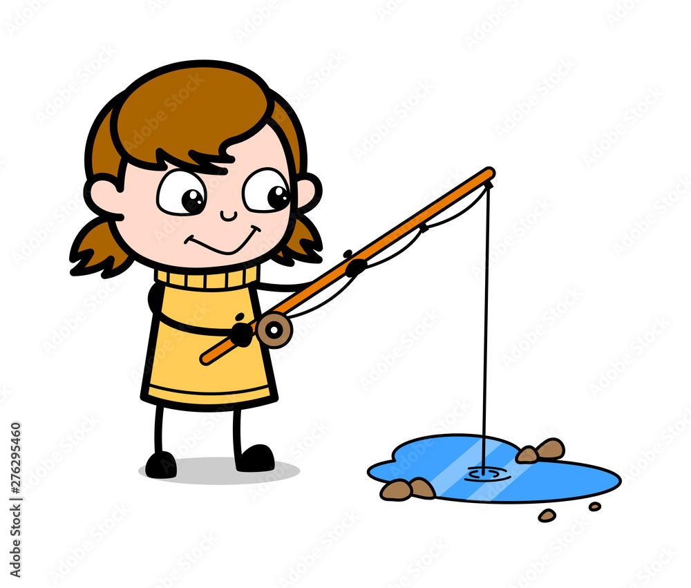Woman Fishing Cartoon