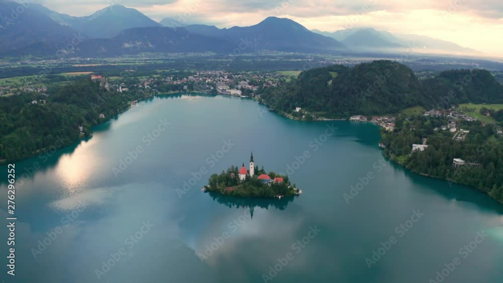 Lake Bled, Slovenia - 4K aerial footage of flying away from Pilgrimage ...