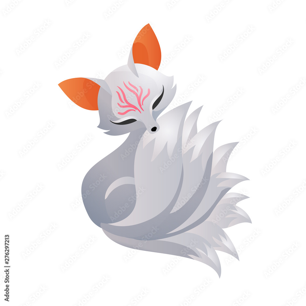 Nine-taled fox or kumiho, asian fairytale character illustration Stock ...