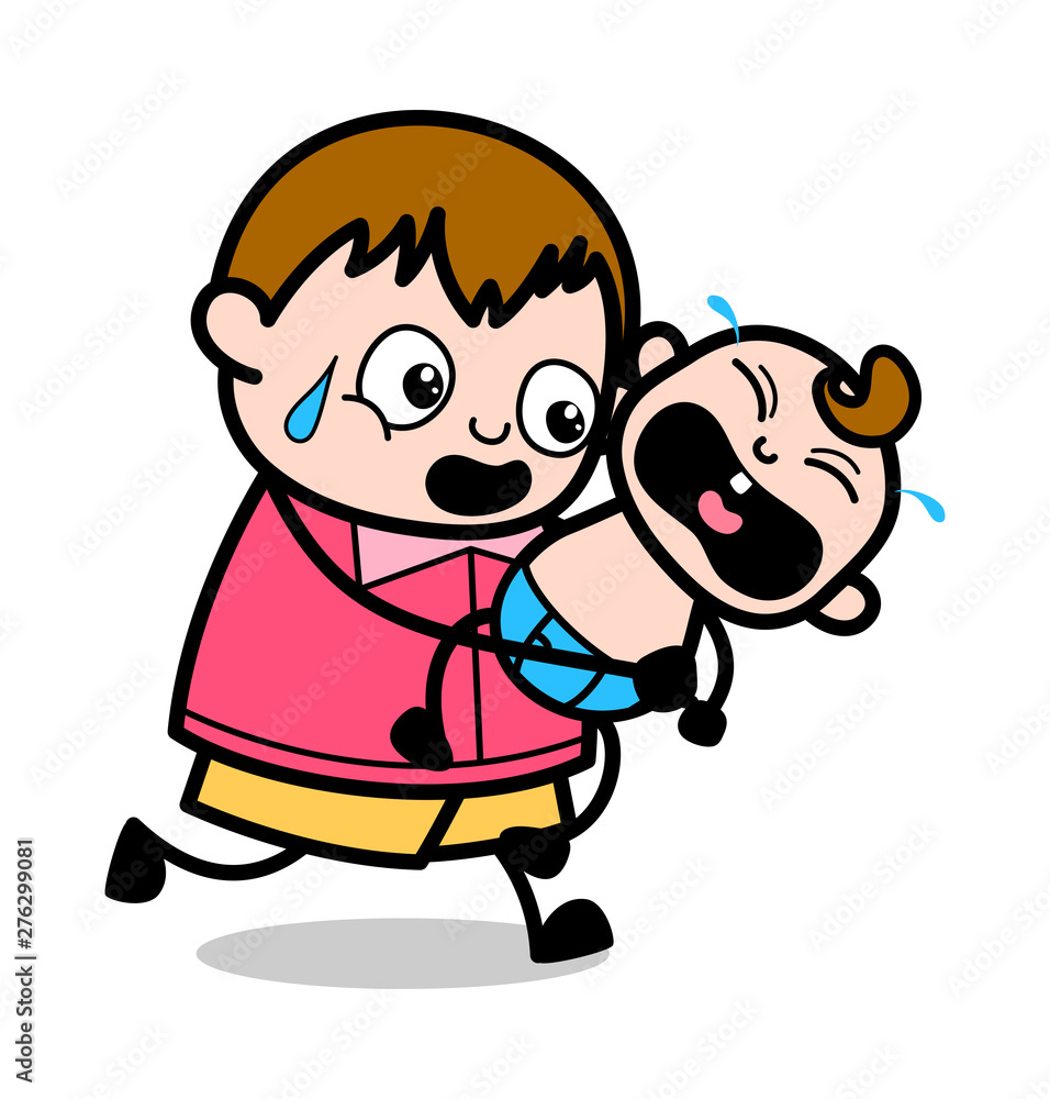 Running with Crying Baby - Teenager Cartoon Fat Boy Vector Illustration ...